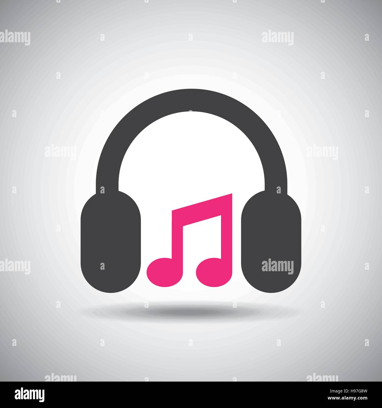 headphone audio device and musical note icon over white background ...