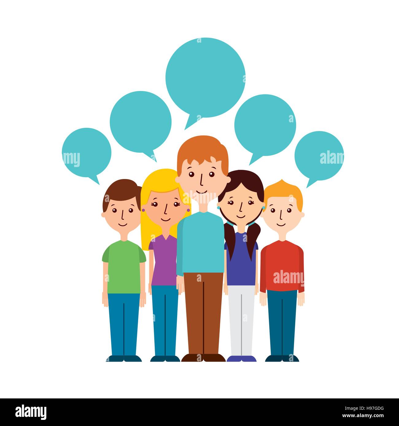 cartoon people with communication bubbles over white background ...