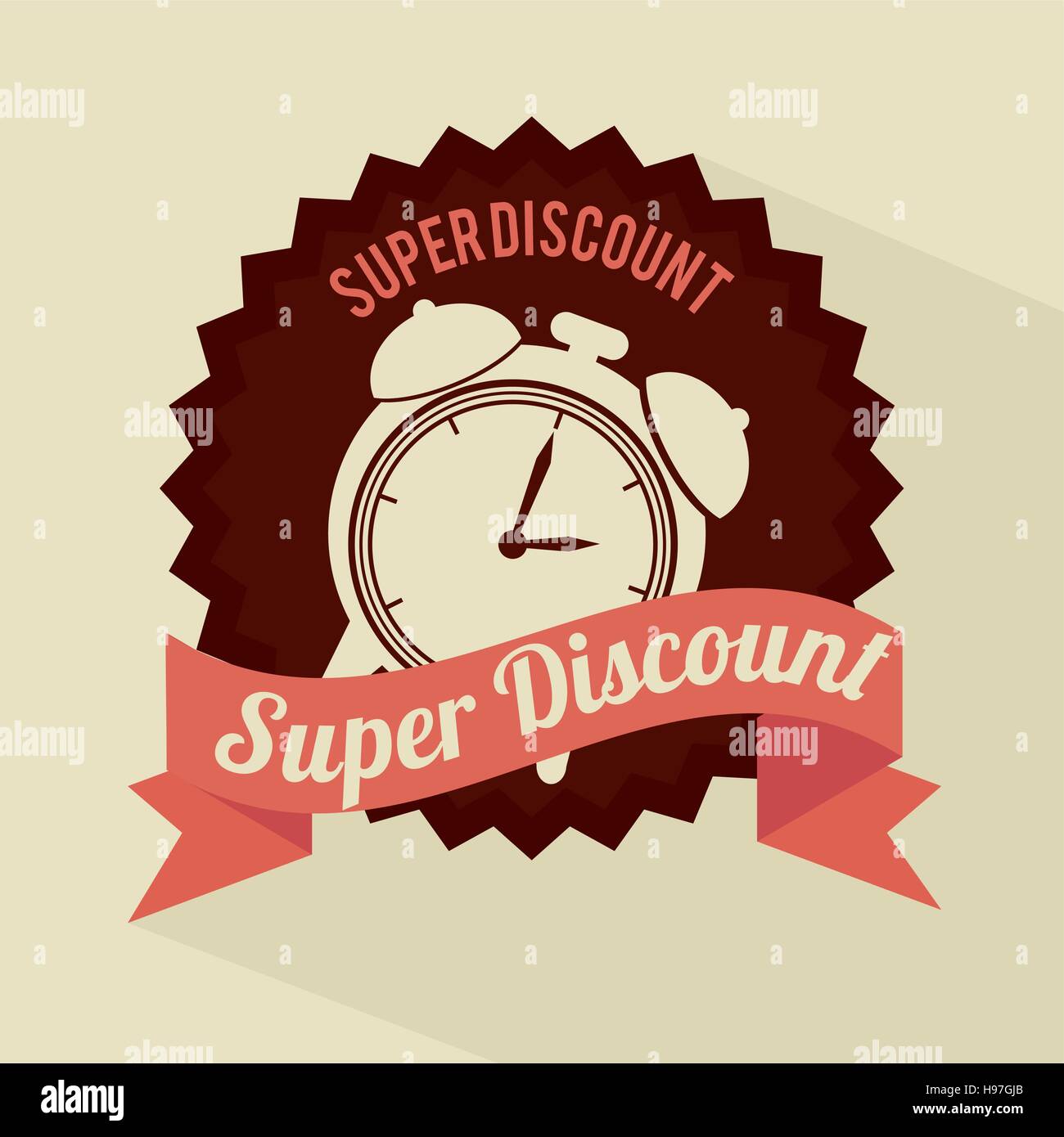 super discount clock brown sticker banner design vector illustration ...