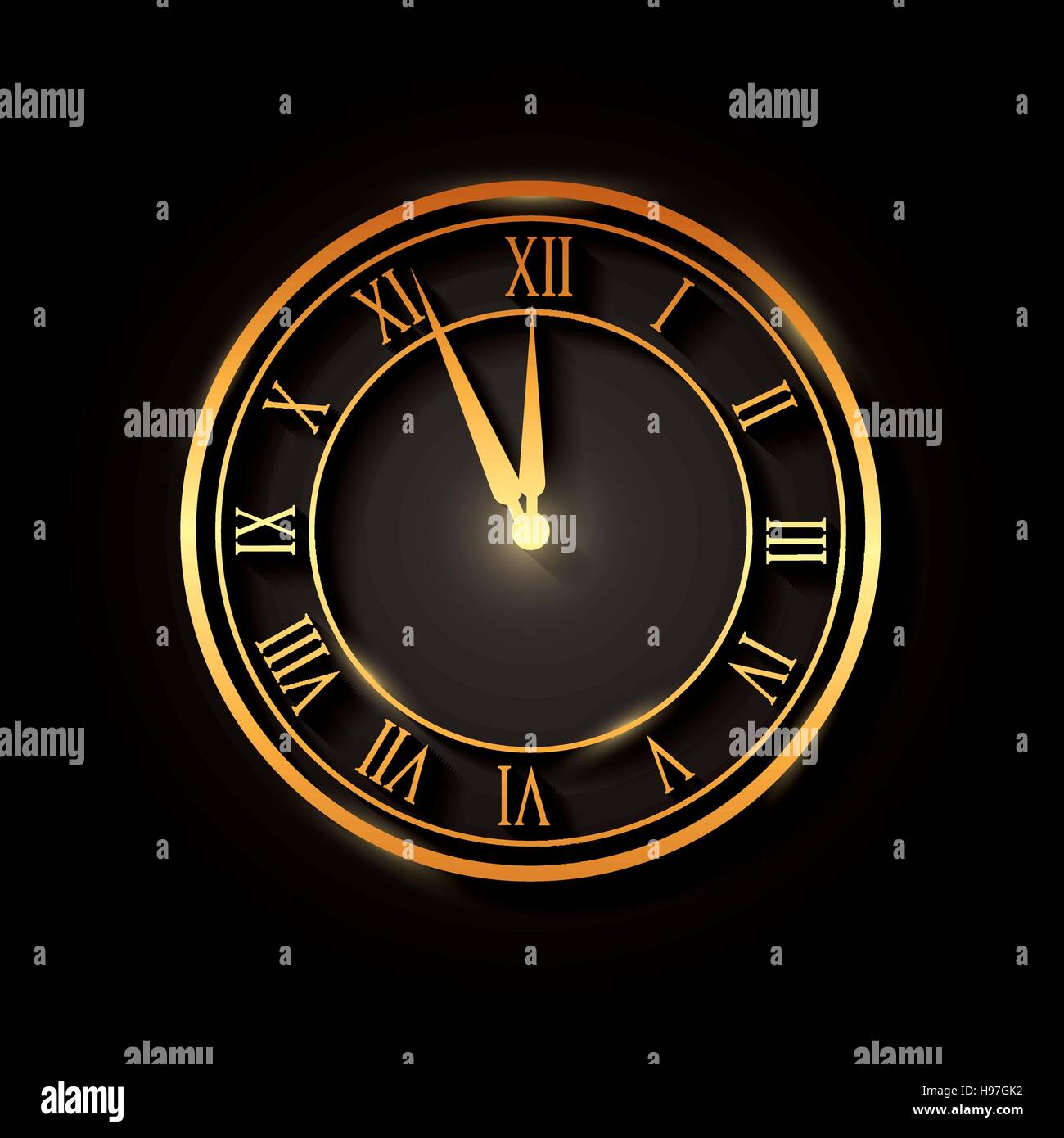 Clock device time in gold color over black background. vector ...