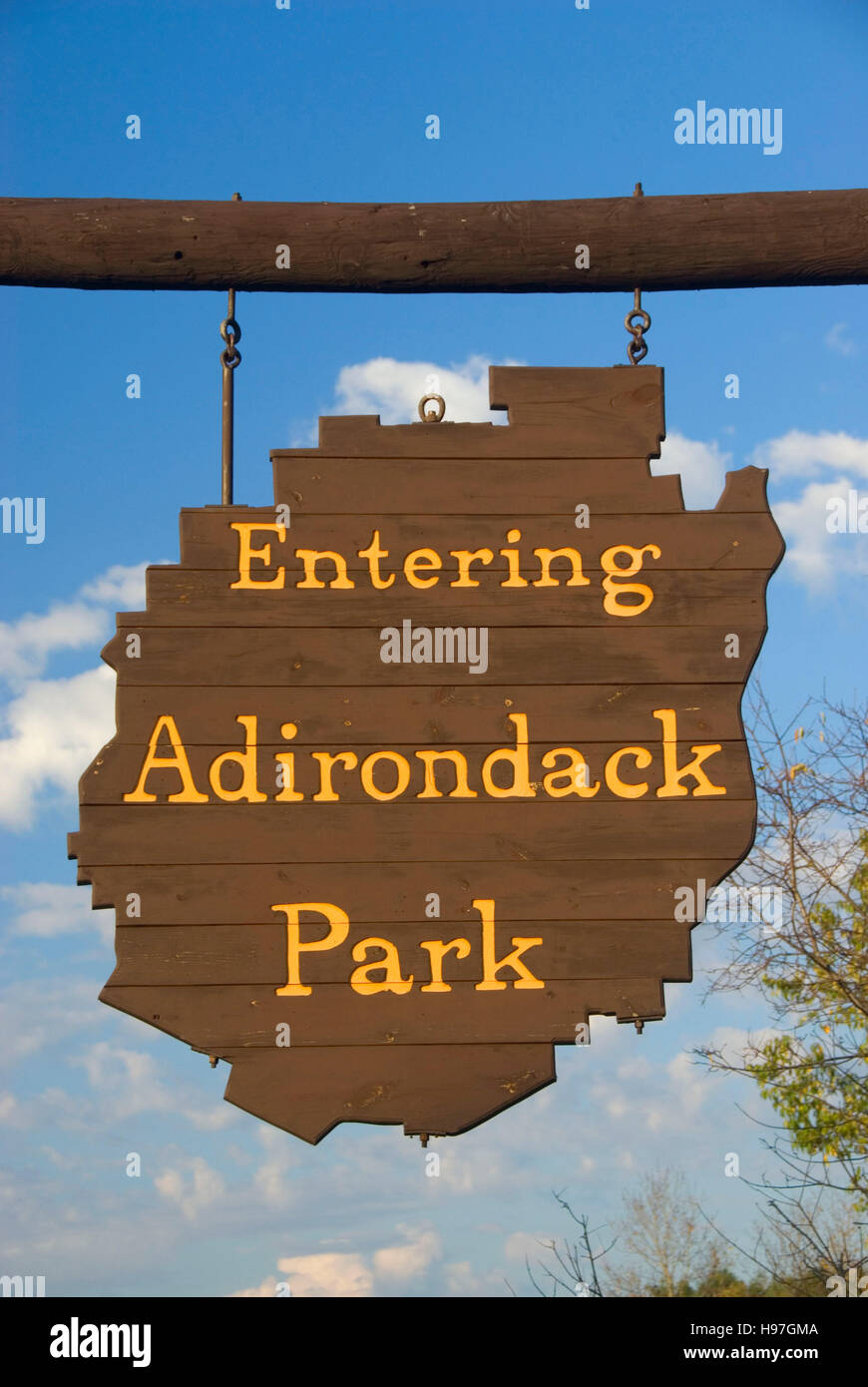 Adirondack Park sign, Adirondack Forest Preserve, New York Stock Photo ...