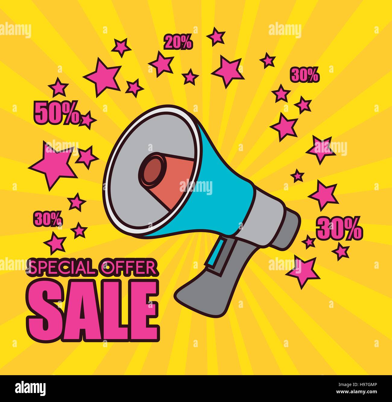 cartoon megaphone special offer sale pink star vector illustration eps ...