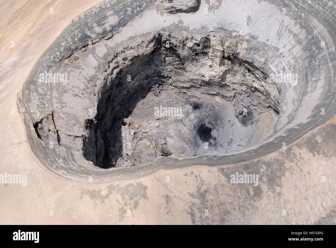 Aerial view deep inside the crater of the volcano Oldoinyo Lengai Stock ...