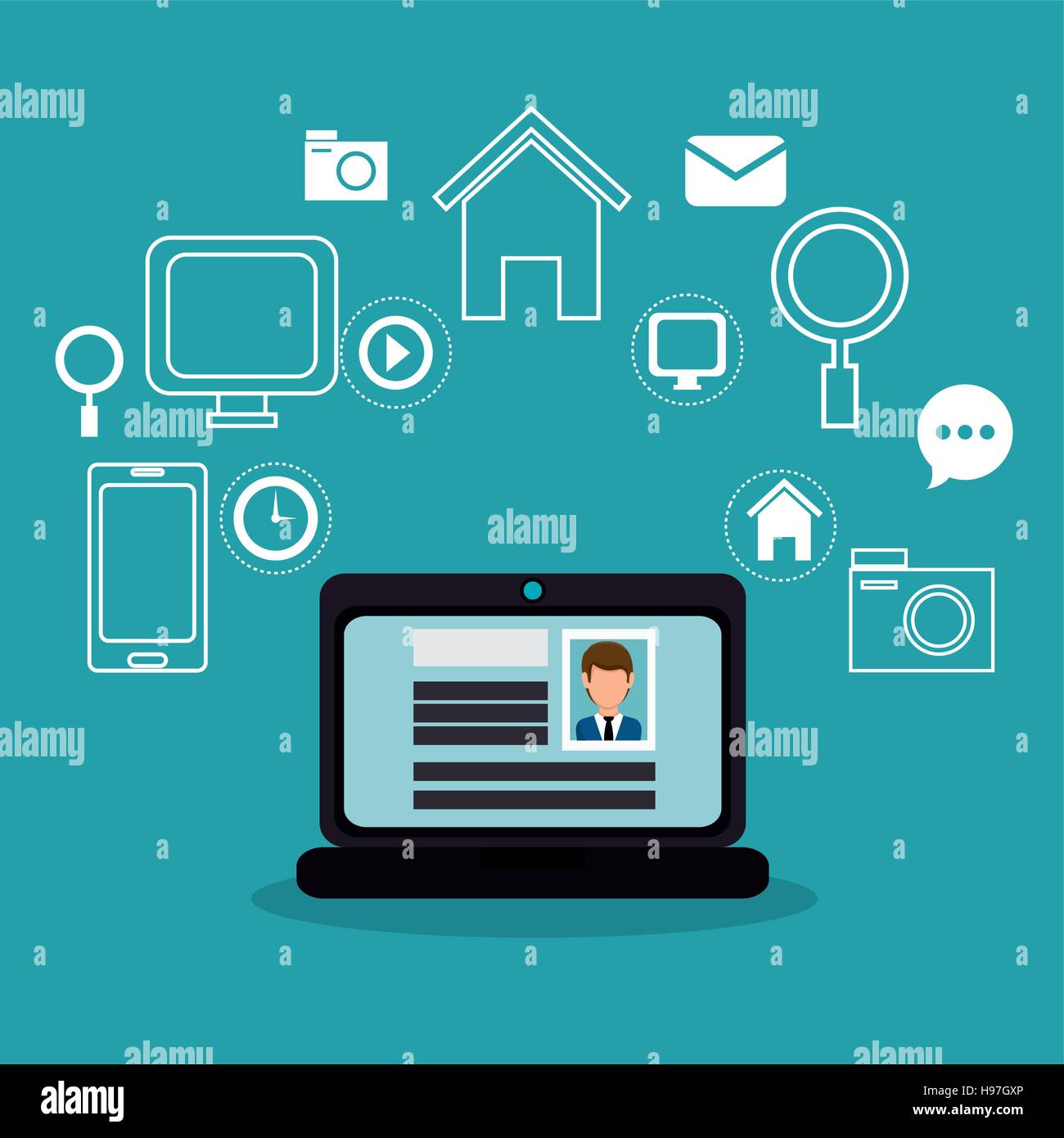 laptop profile page internet media vector illustration eps 10 Stock ...