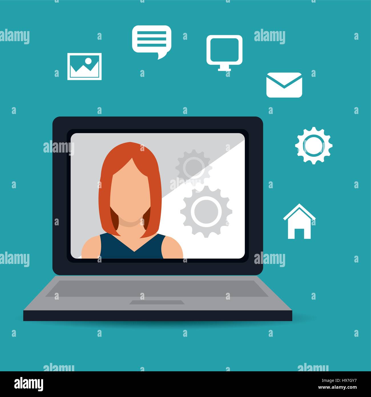 computer girl network media icons vector illustration eps 10 Stock ...