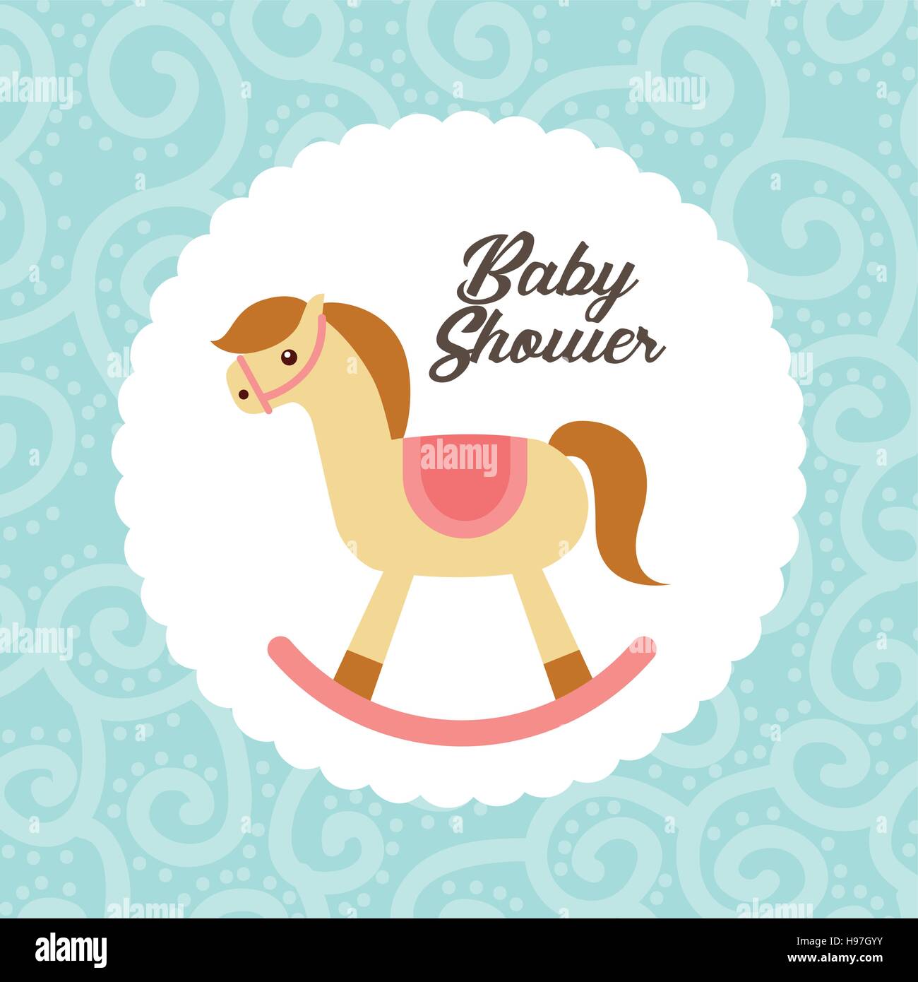baby shower card with horse toy icon. colorful design. vector ...
