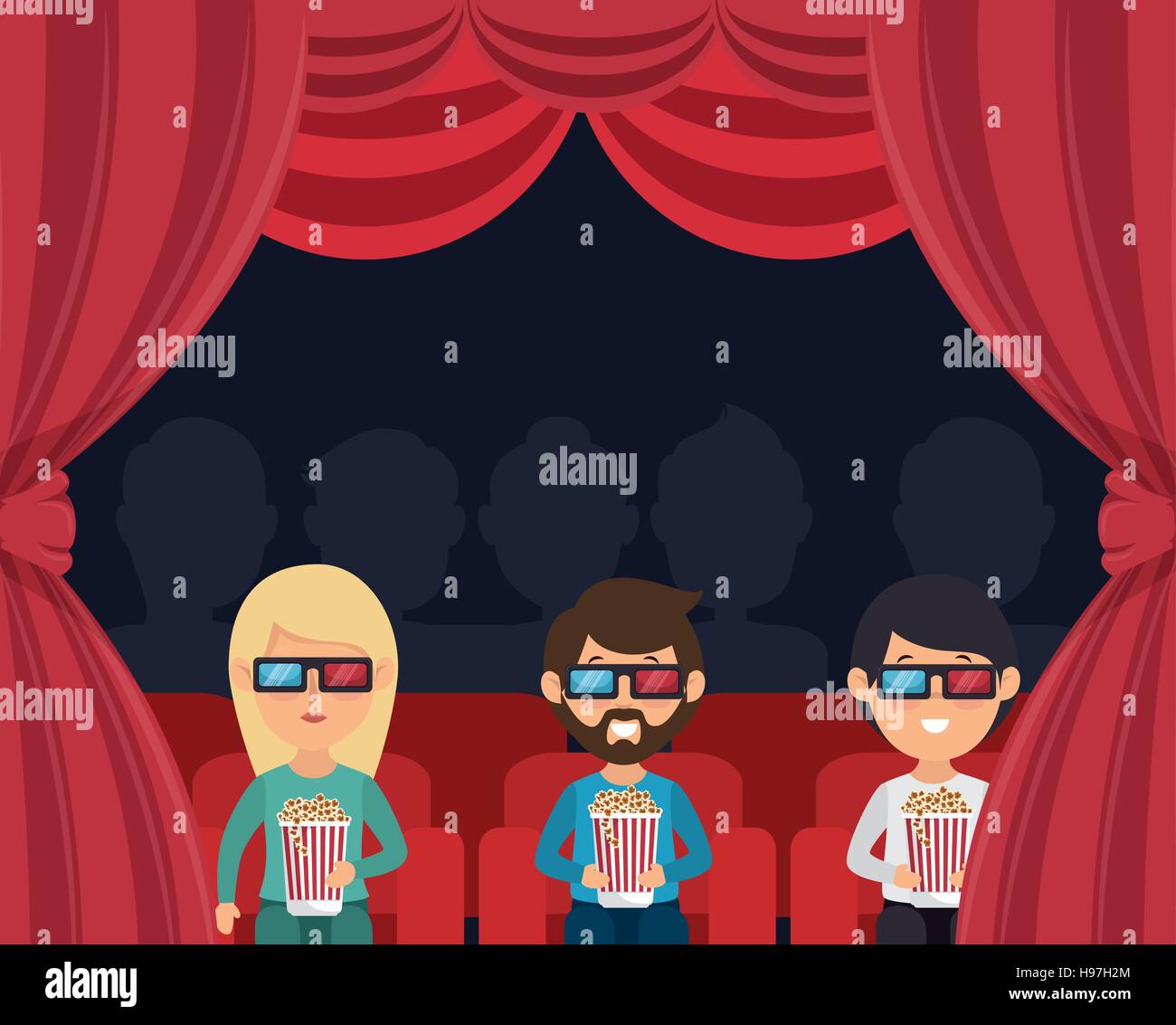 characters watching 3d film cinema vector illustration eps 10 Stock ...