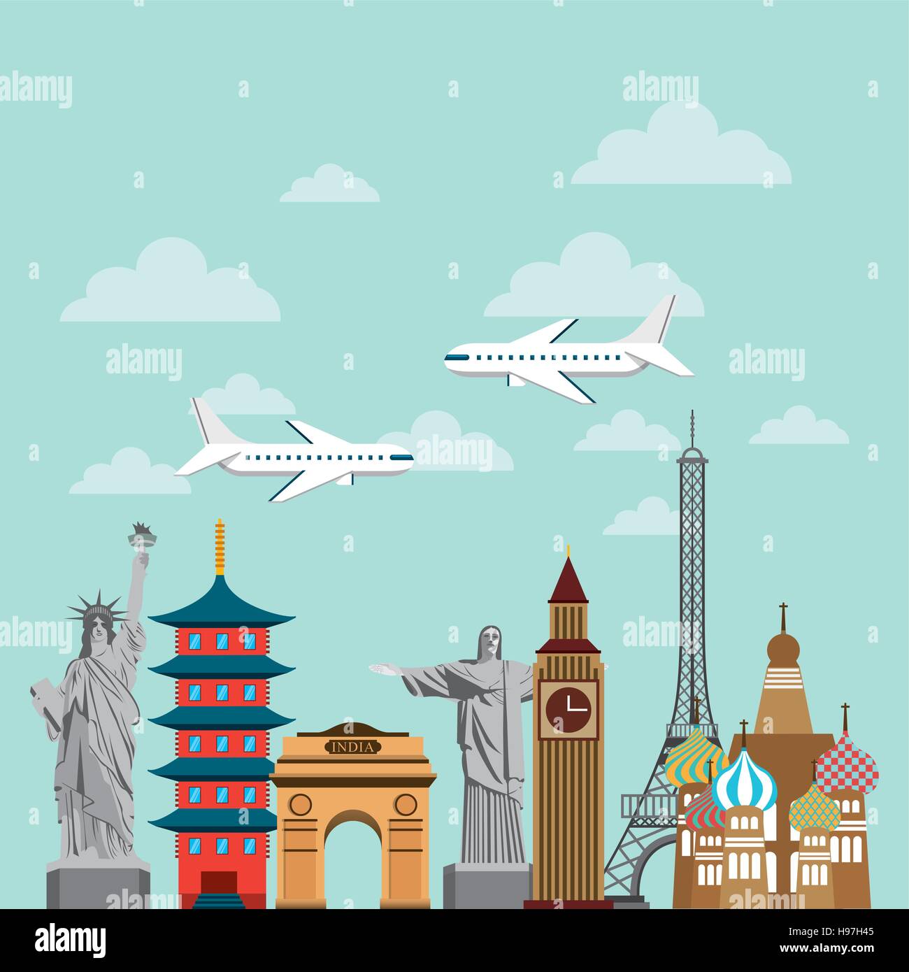 iconic monuments of the world. colorful design. vector illustration ...
