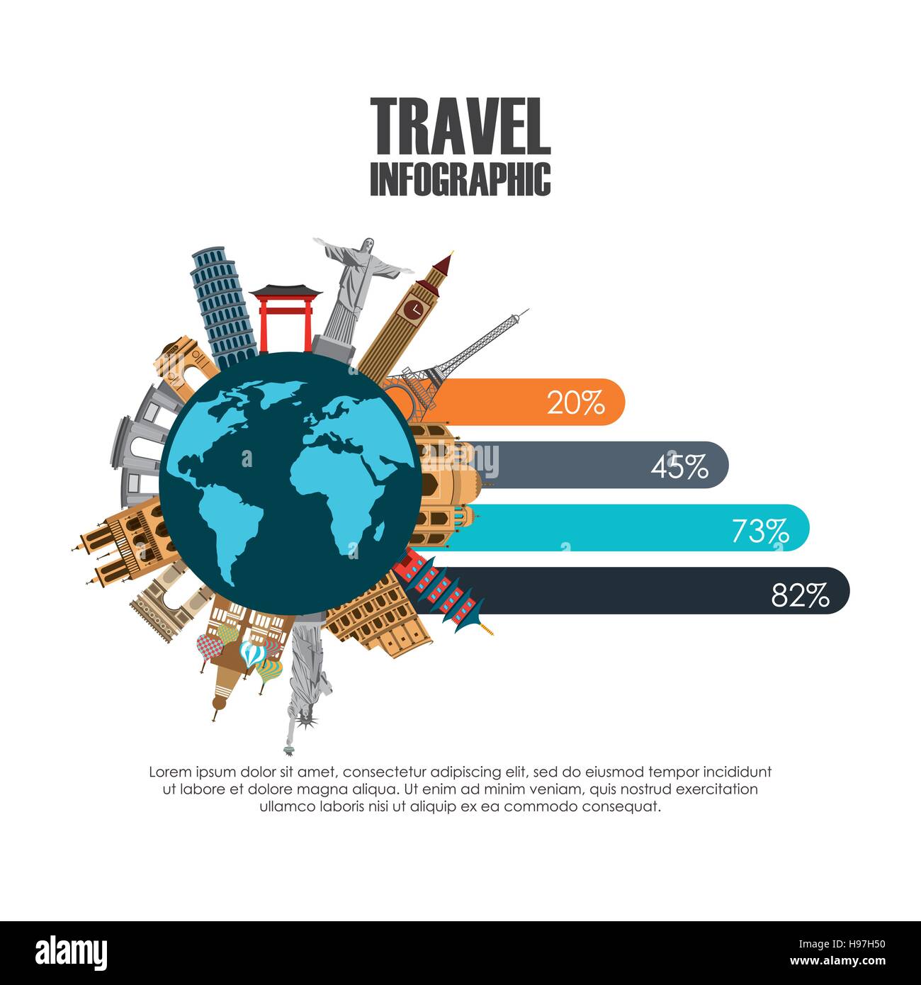 infographic presentation of iconic monuments of the world. colorful ...