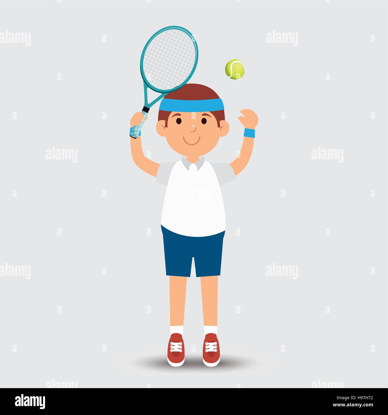 cartoon man player tennis racket ball vector illustration Stock Vector ...