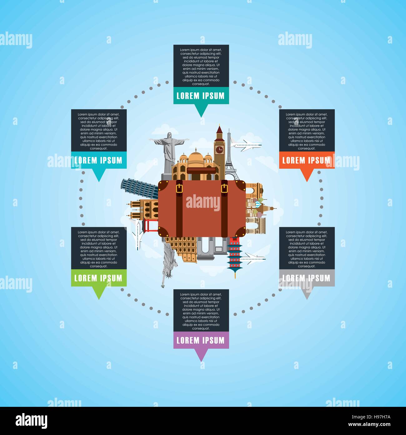 infographic presentaiton of iconic monuments of the world over blue ...