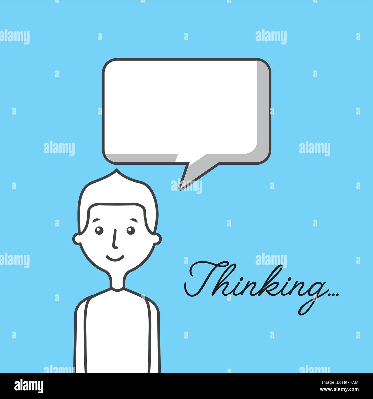 cartoon man smiling with thinking bubble over blue background. vector ...