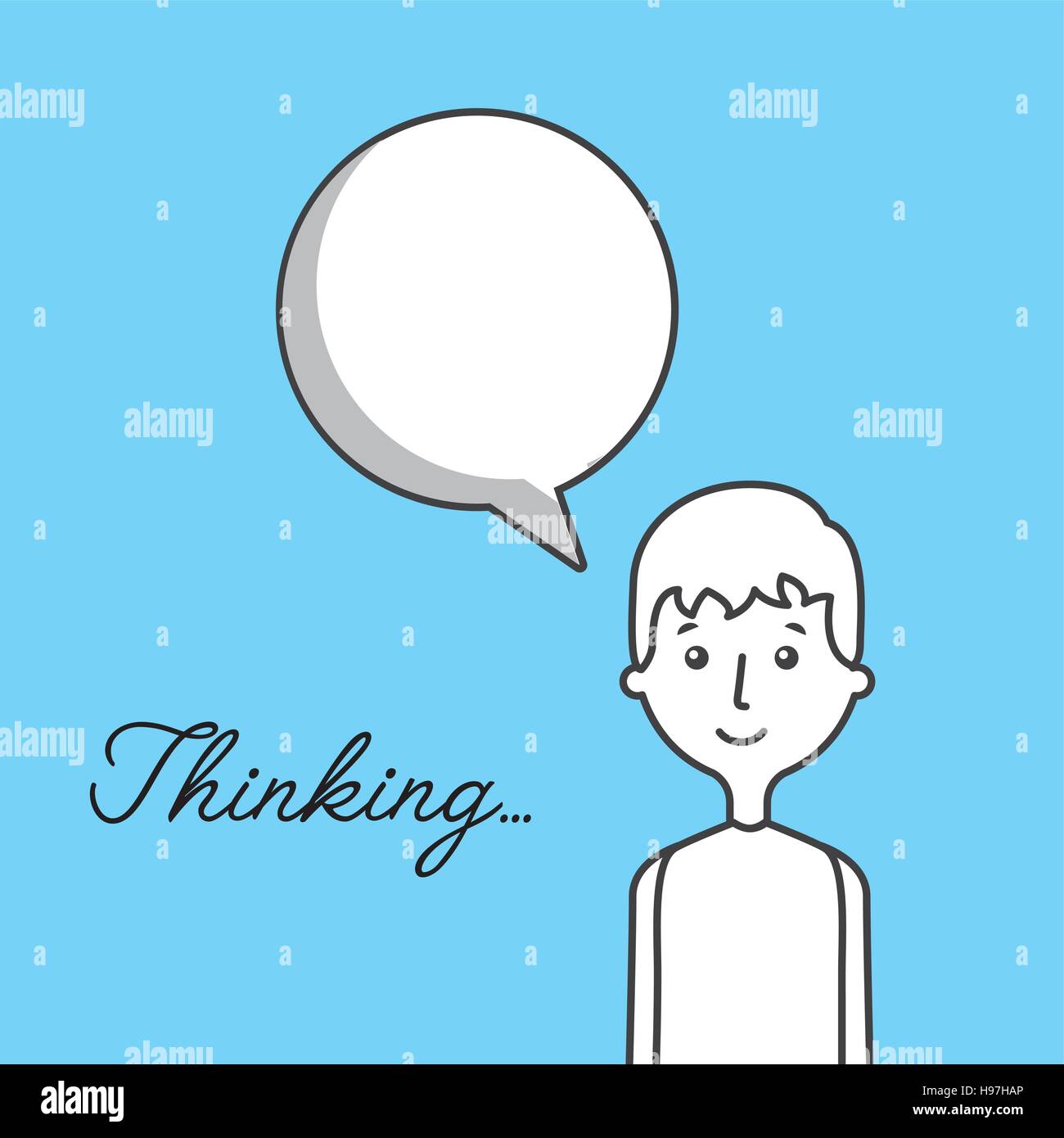 cartoon man smiling with thinking bubble over blue background. vector ...