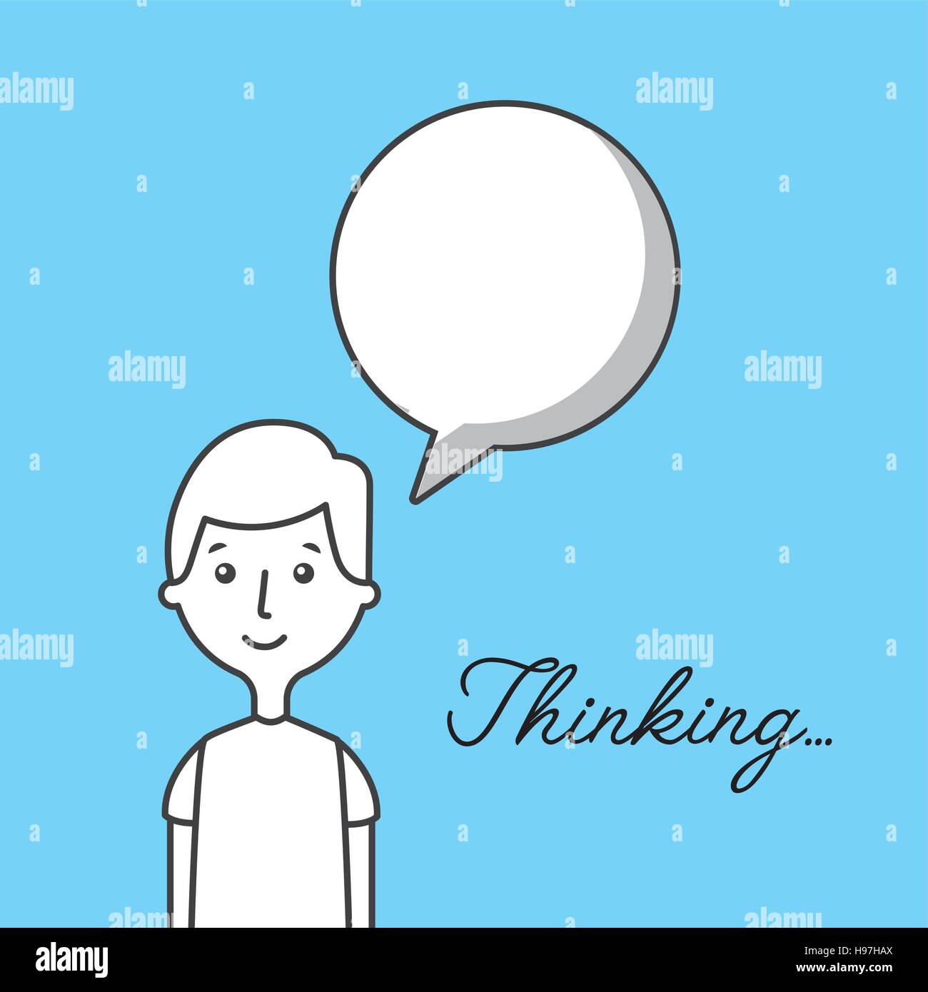 cartoon man smiling with thinking bubble over blue background. vector ...