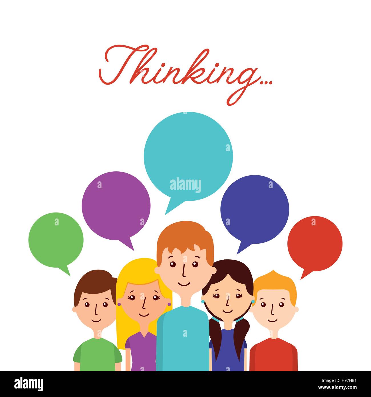cartoon people standing with thinking bubbles. colorful design. vector ...