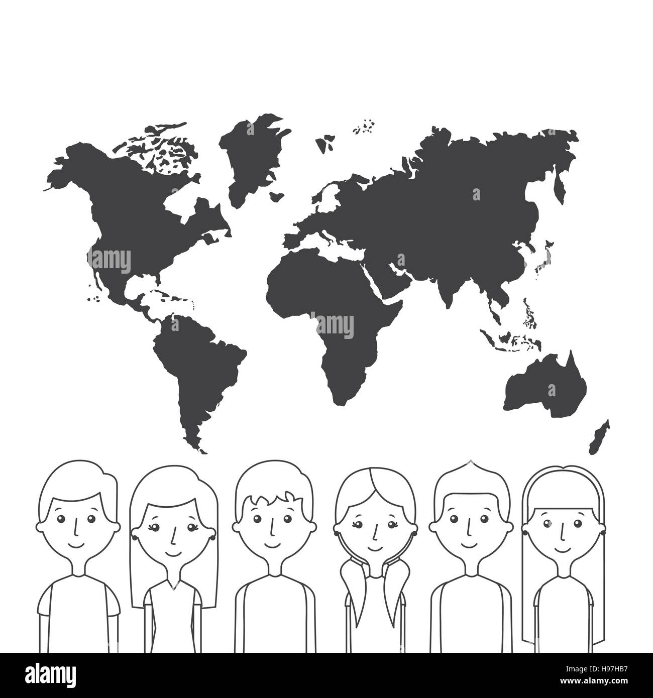 world map and cartoon people standing over white background. vector ...