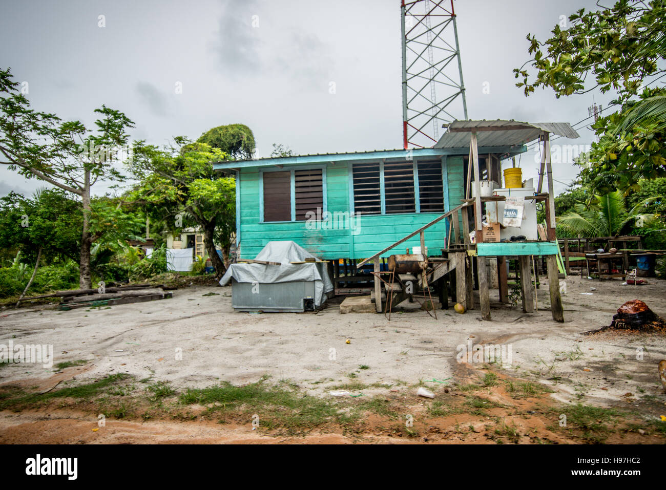 Belize small Village houses warm sunny day Stock Photo - Alamy