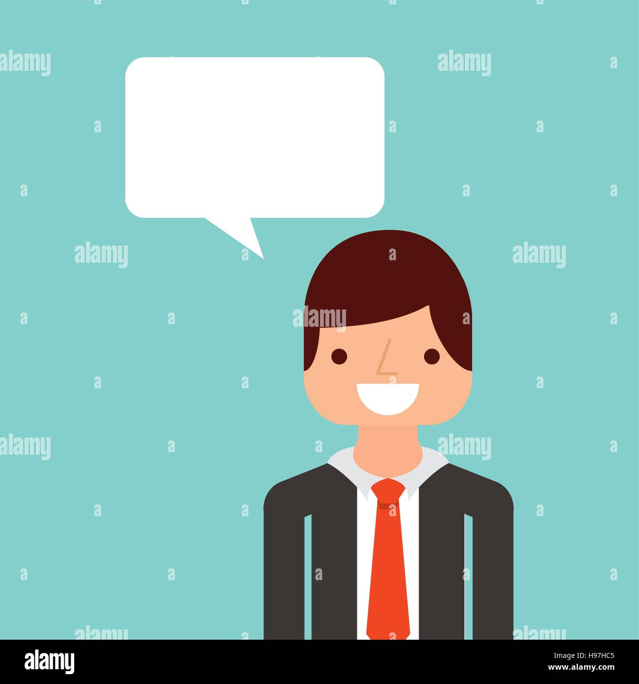 cartoon man smiling with thinking bubble over blue background. vector ...