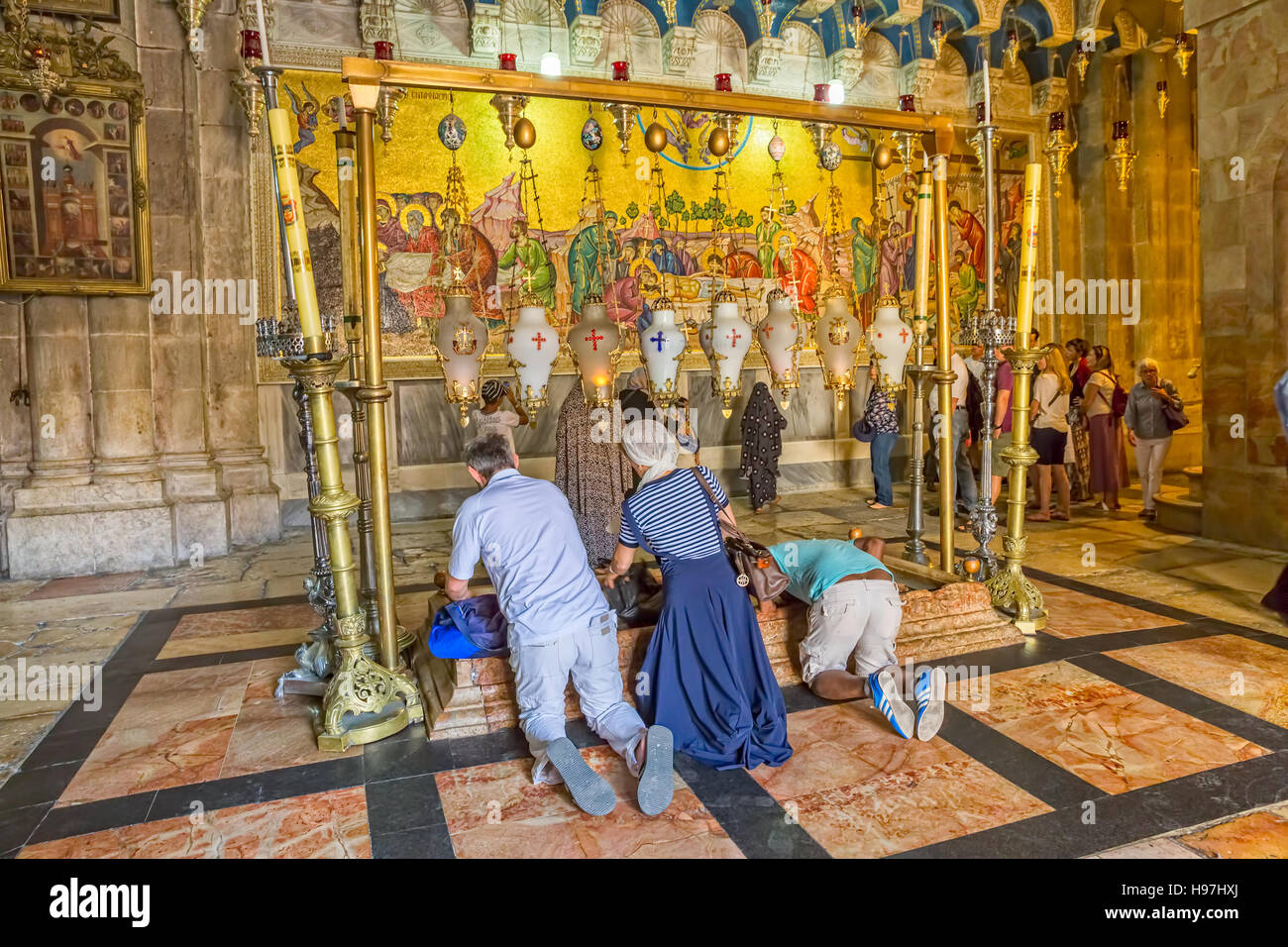 Stone of Anointing in the Holy Sepulchre Church Jerusalem Stock Photo ...