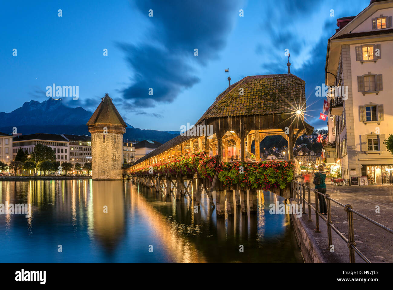 Historical Chapel Bridge, a landmark at the city of Lucerne at the Lake ...