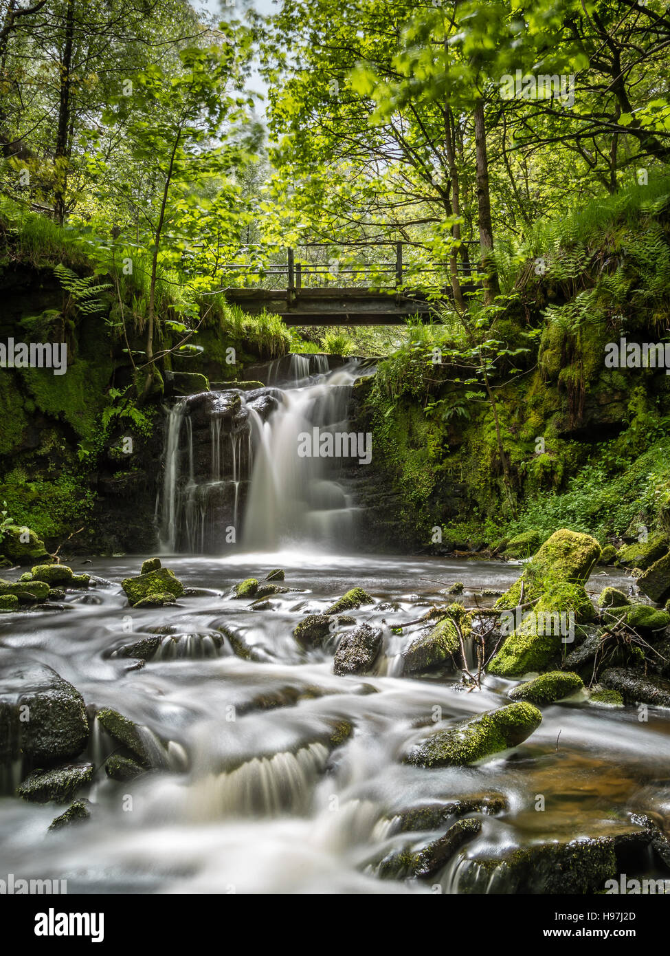 Bridge crossing a stream feeding Yateholme reservoir near Holmfirth ...