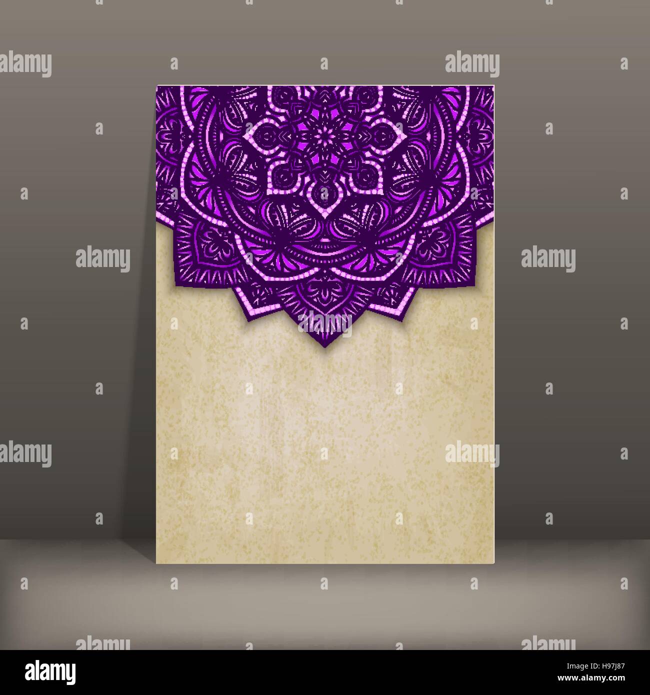 old paper card with purple floral circular pattern - vector ...