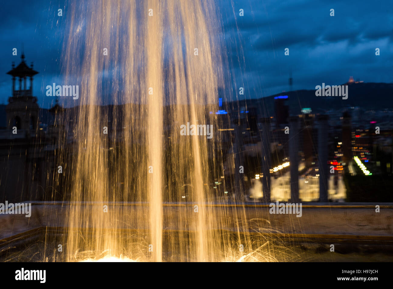 Magic fountain of Montjuic at night with light show. Plaza Espanya ...