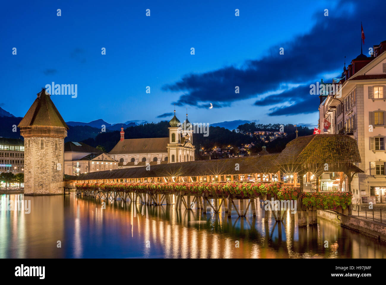 Historical Chapel Bridge of Lucerne at the Lake Lucerne in Central ...