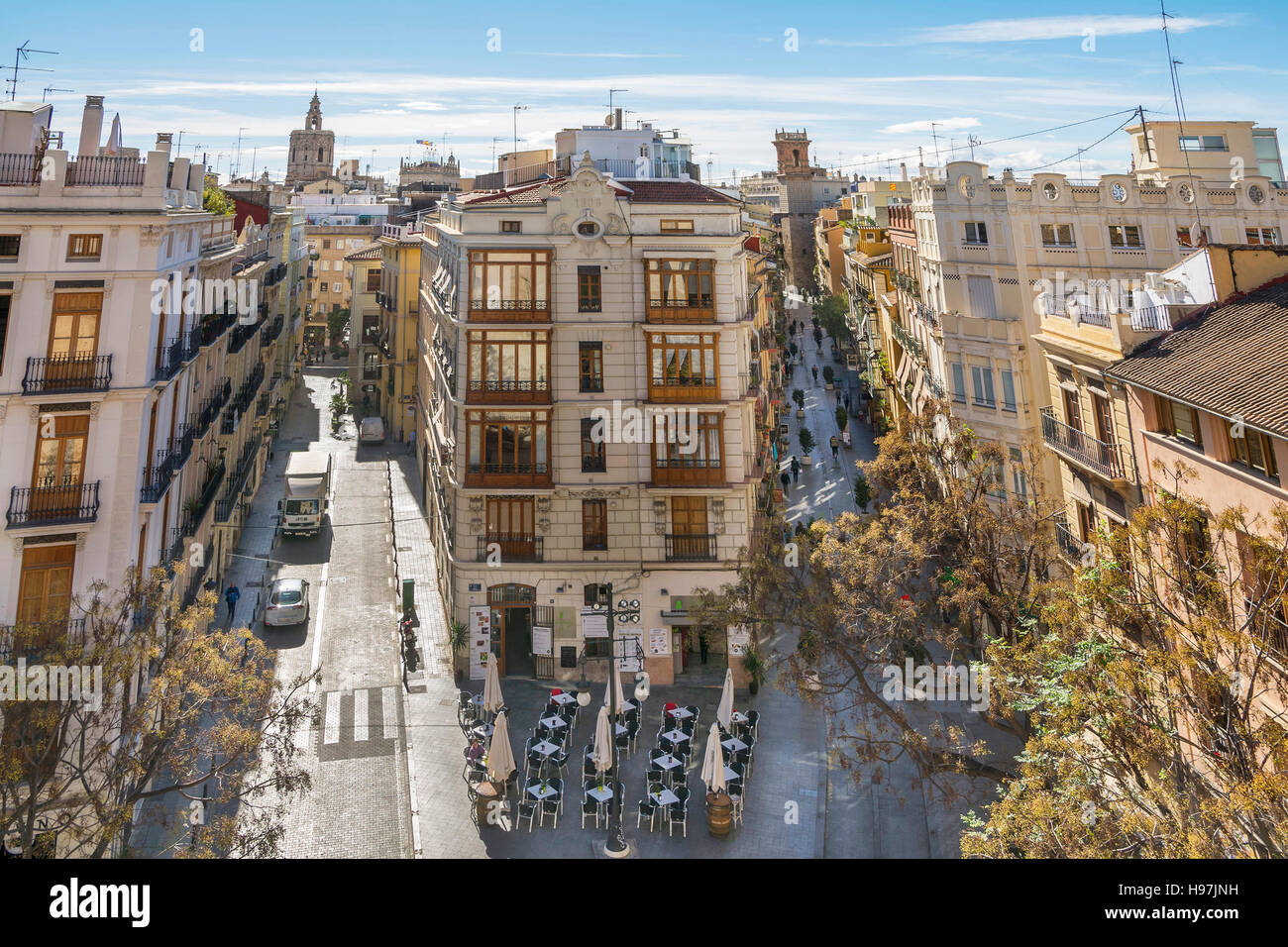 View of Valencia, Spain ,from Serrano Towers, ancient gate of the city ...
