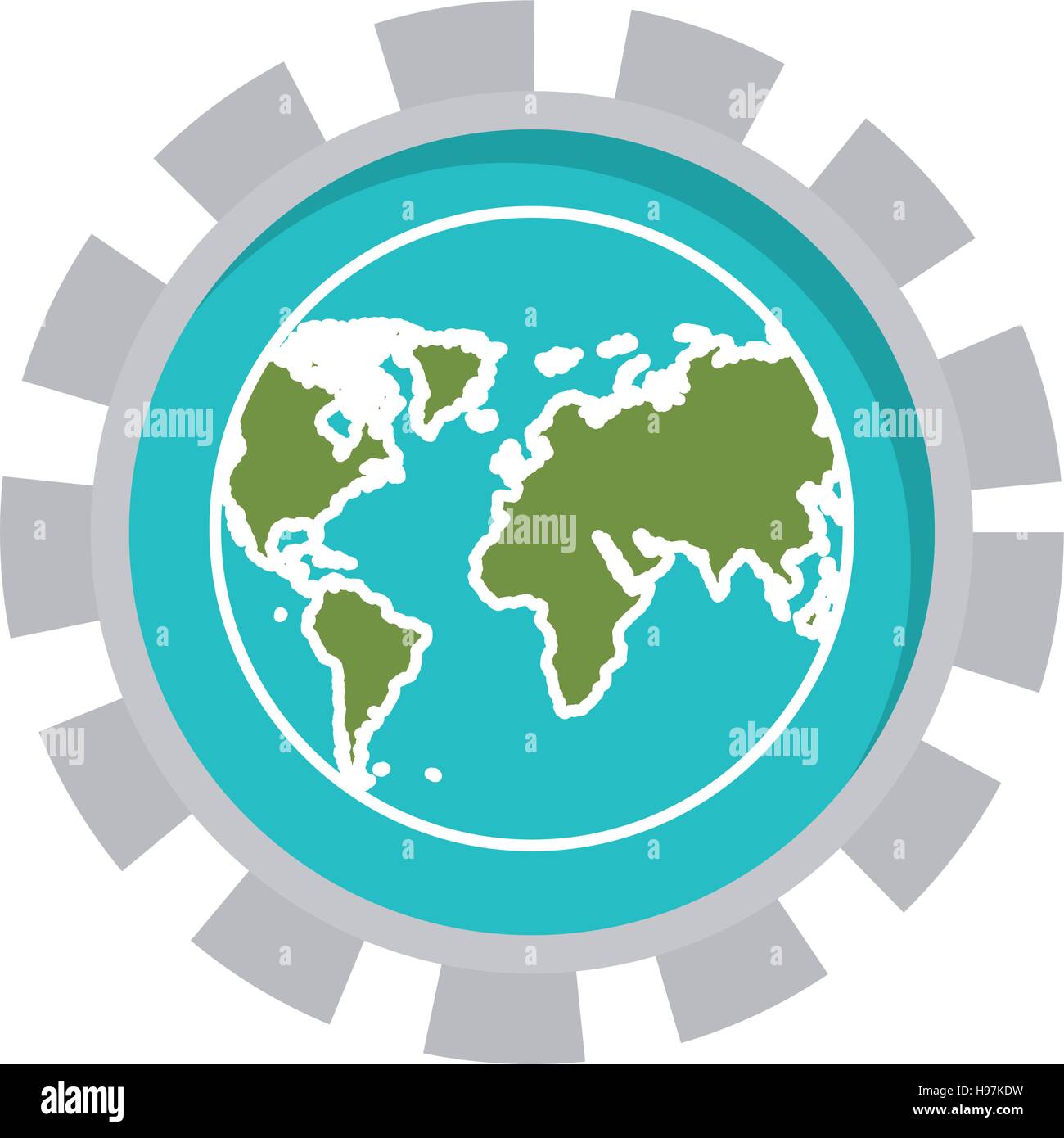image with world map in toothed circle vector illustration Stock Vector ...