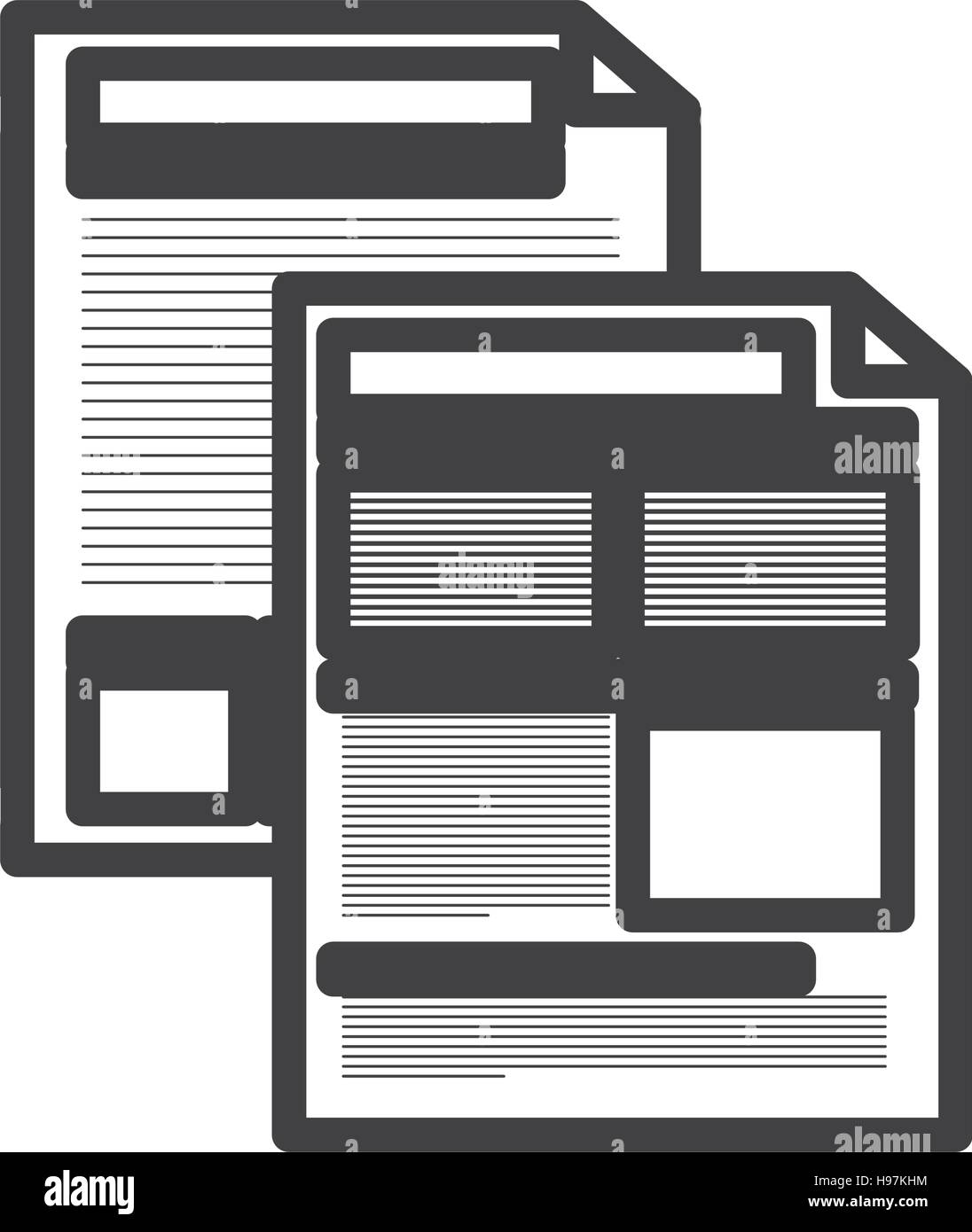 monochrome color documents with text and graphics vector illustration ...