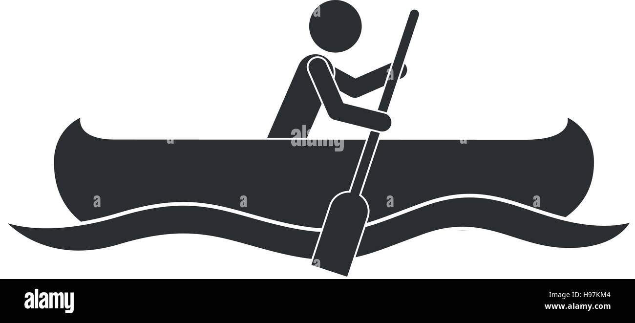 monochrome silhouette with man paddling in canoe vector illustration ...