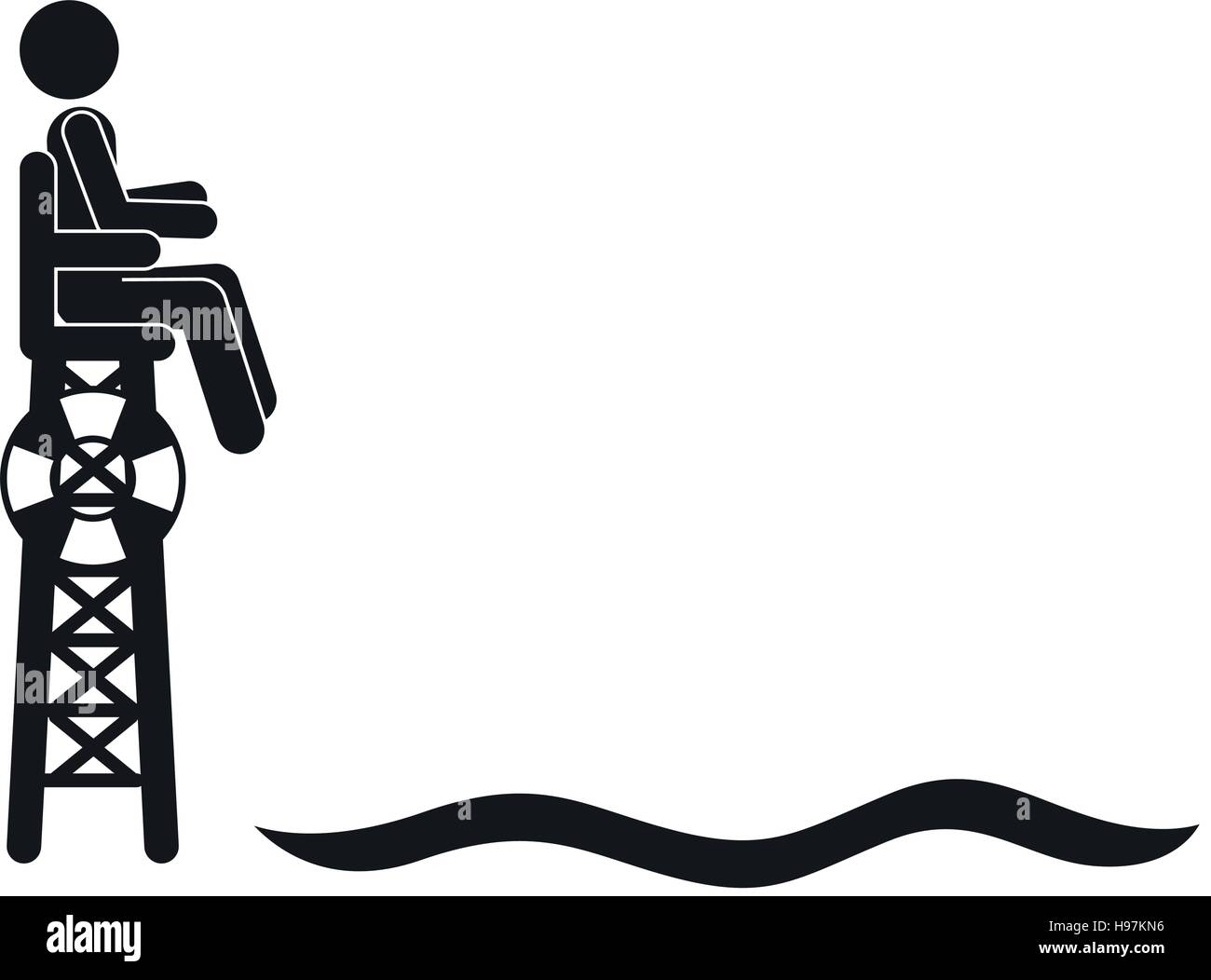 monochrome silhouette male lifeguard Watchtower beside the water vector ...