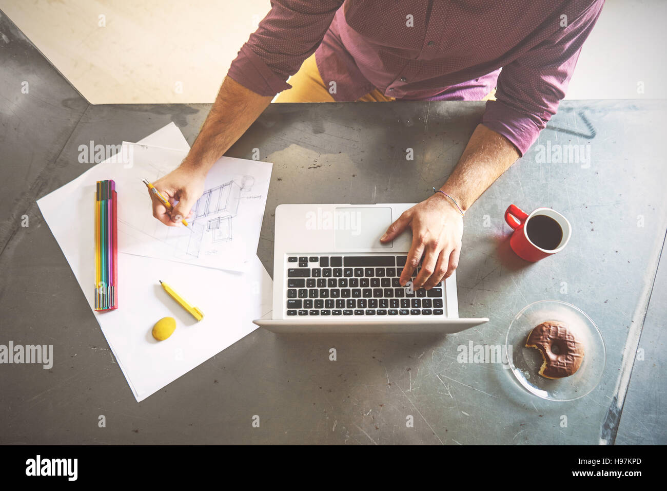 Top view of architect man working at computer in office Stock Photo - Alamy