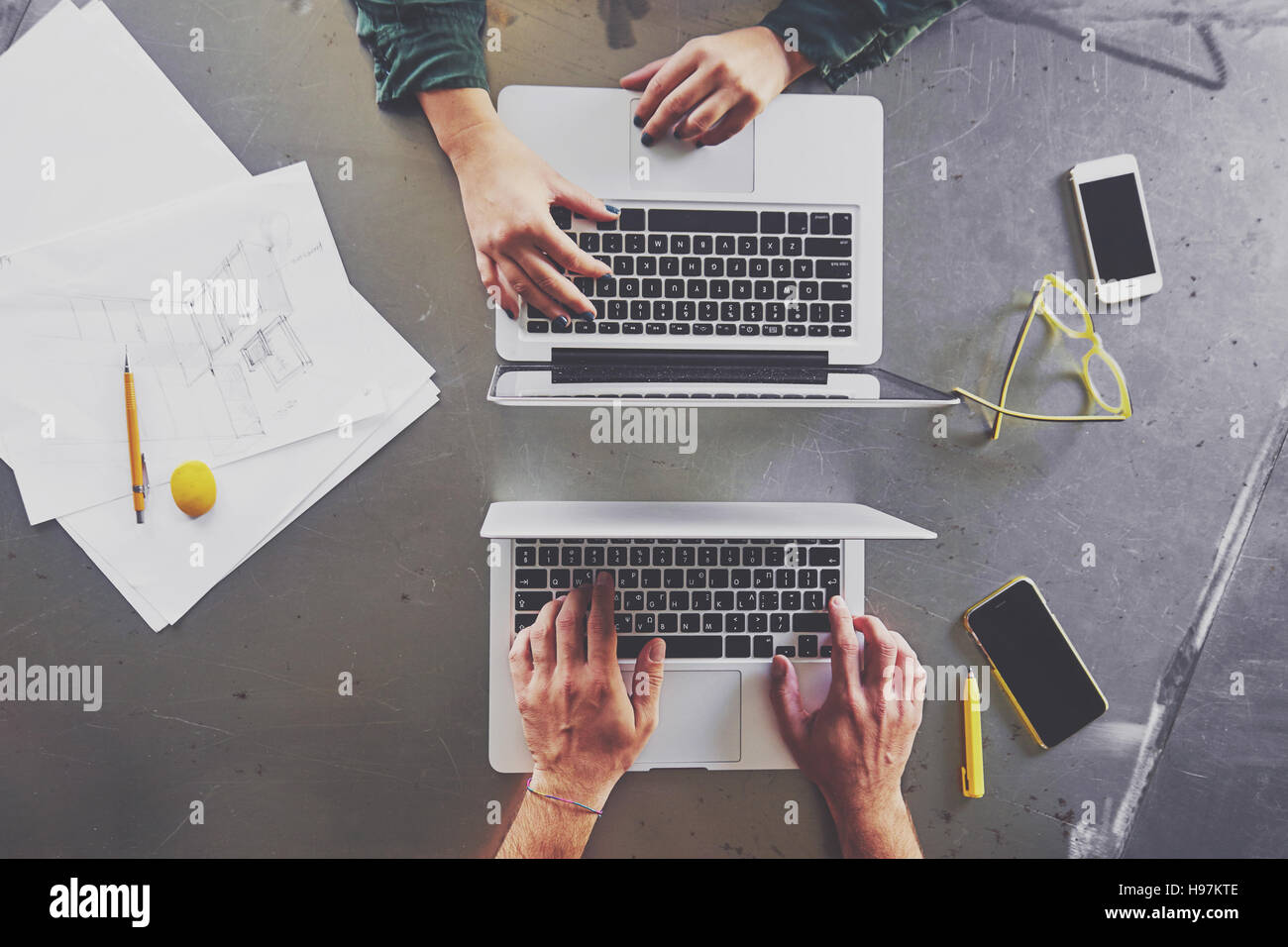 Top view of architects working at computer in office Stock Photo - Alamy