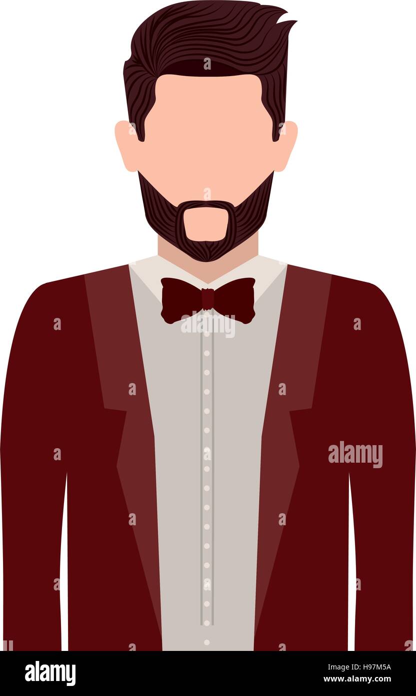 half body silhouette man with bowtie vector illustration Stock Vector ...