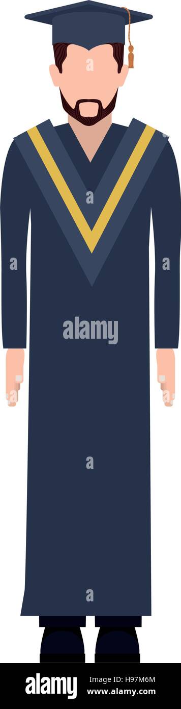 silhouette man with graduation outfit with beard vector illustration ...