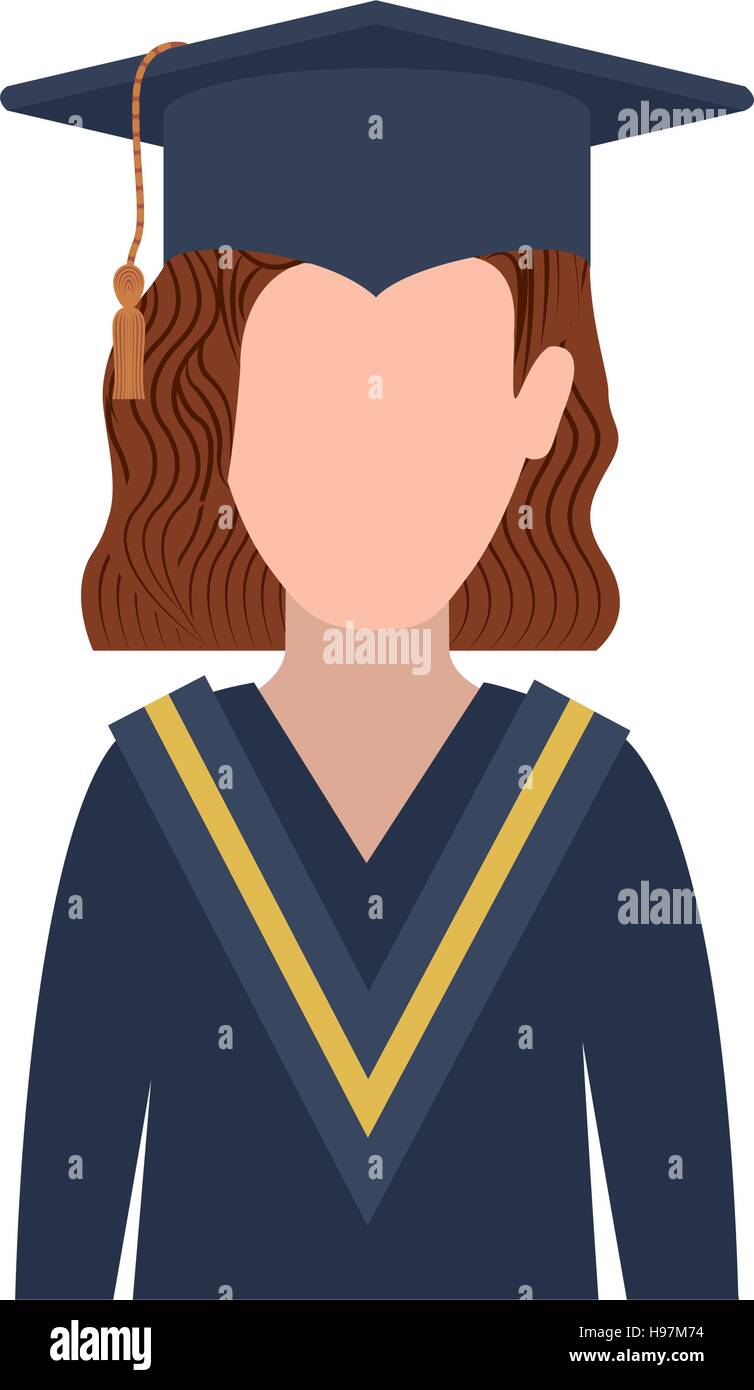 half body woman with graduation outfit and redhair vector illustration ...