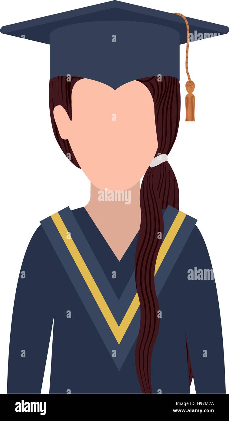 half body woman with graduation outfit and ponytail hair vector ...