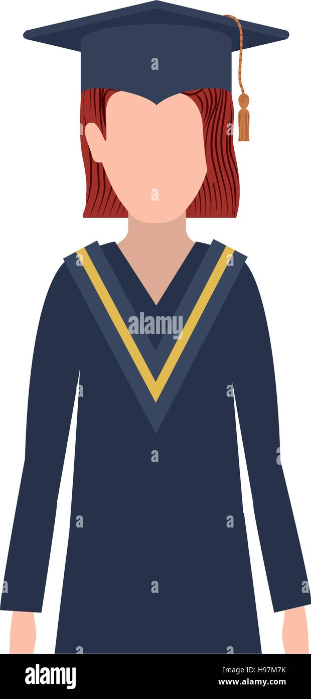 half body woman with graduation outfit and straigth redhair vector ...