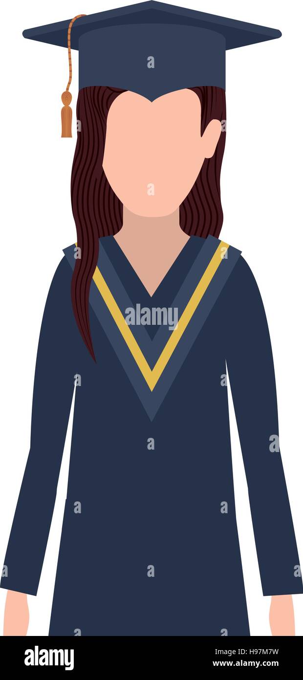 half body woman with graduation outfit and long hair vector ...
