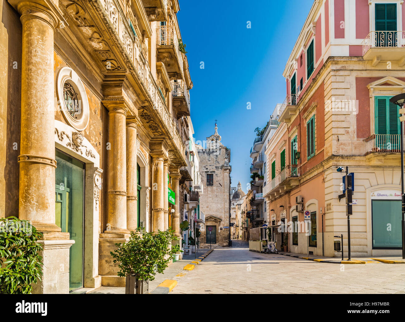Typical shops in streets of old village in Apulia, Italy Stock Photo ...