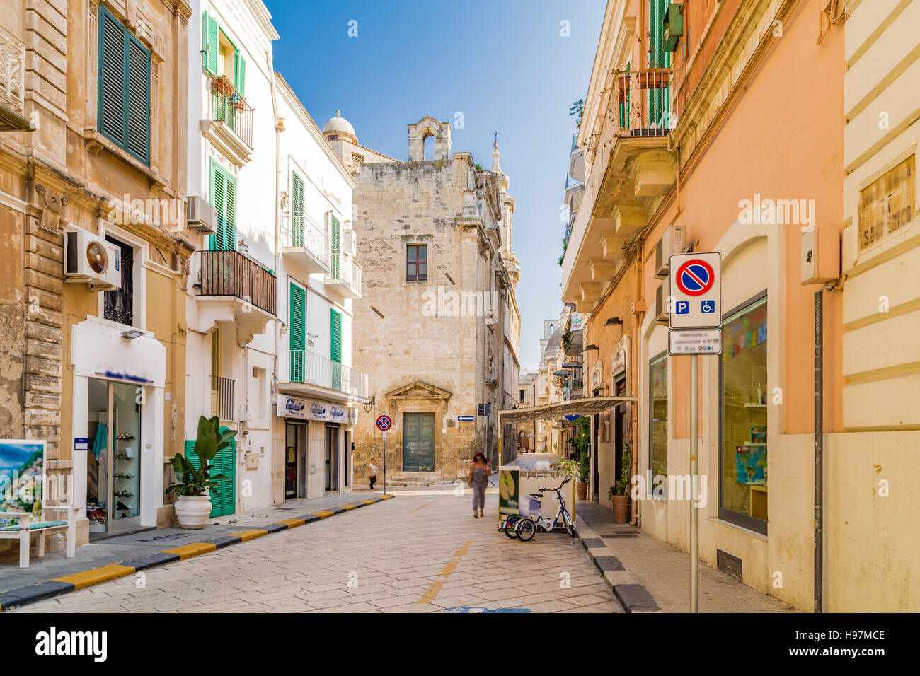 Typical shops in streets of old village in Apulia, Italy Stock Photo ...