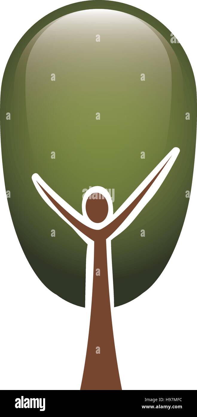 colorful tree trunk human with foliage shape leaf oval vector ...