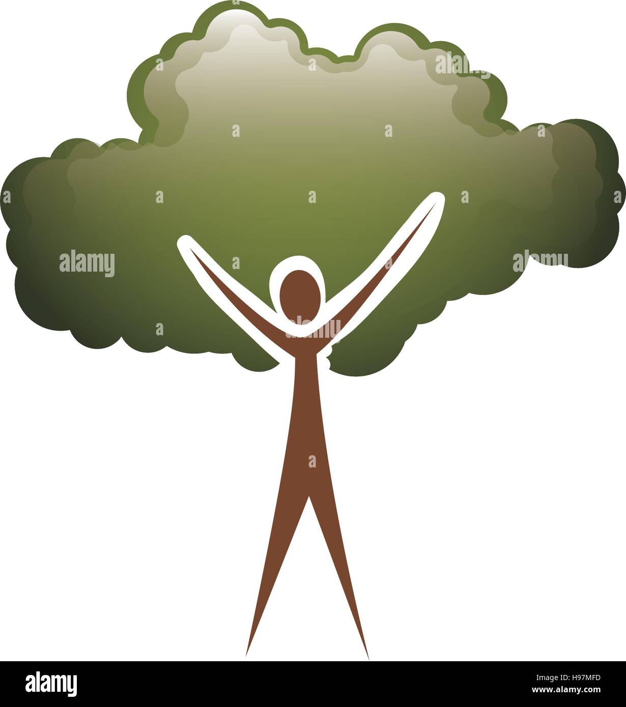 colorful tree trunk human with foliage shape cloud vector illustration ...