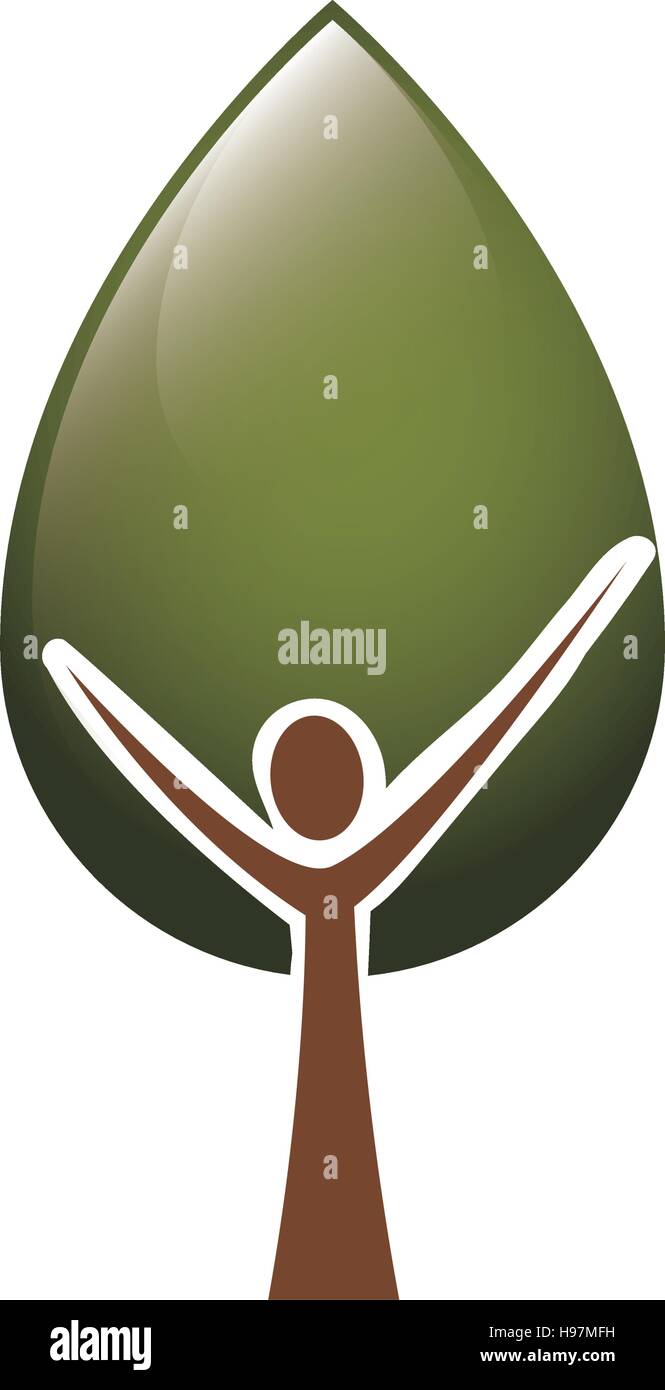 colorful tree trunk human with foliage shape of drop vector ...