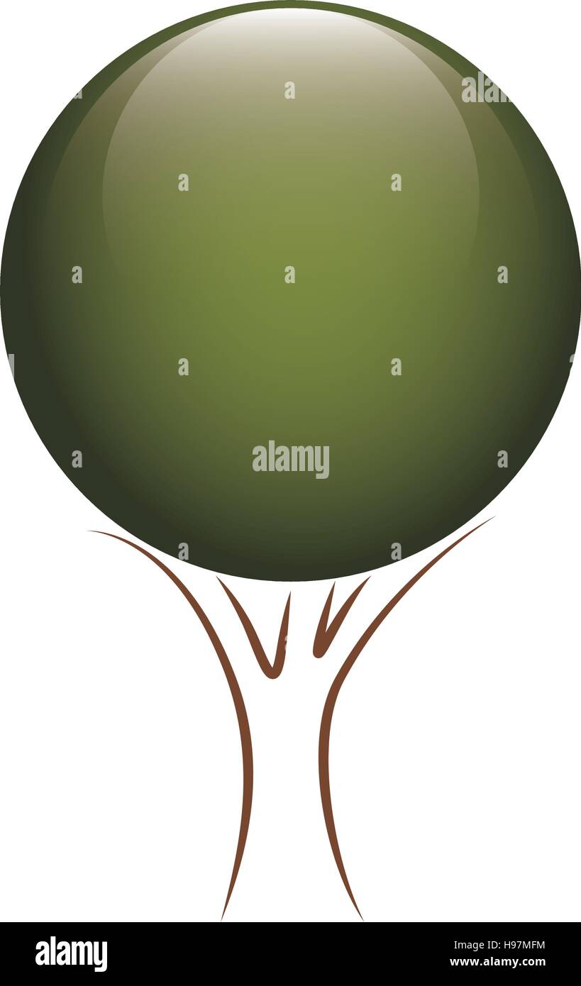 contour tree trunk with green foliage shape of circle vector ...
