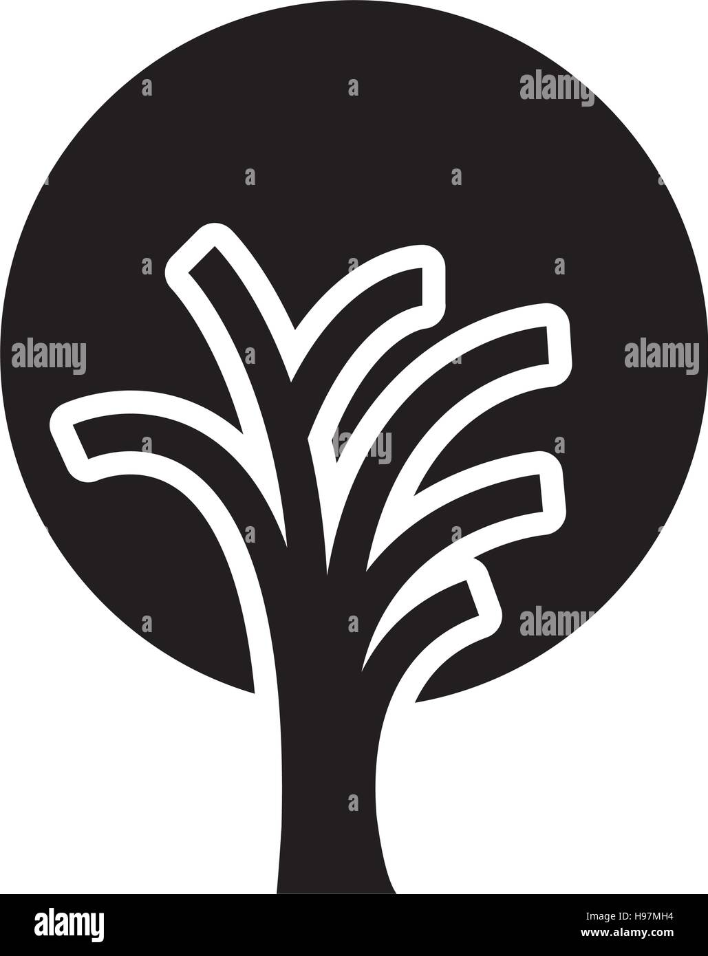 black and white tree trunk with foliage shape of circle vector ...