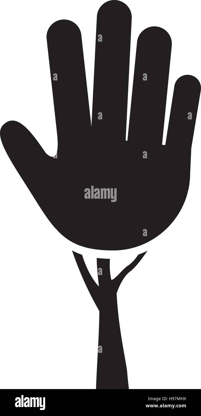 black color tree with foliage shape of hand vector illustration Stock ...