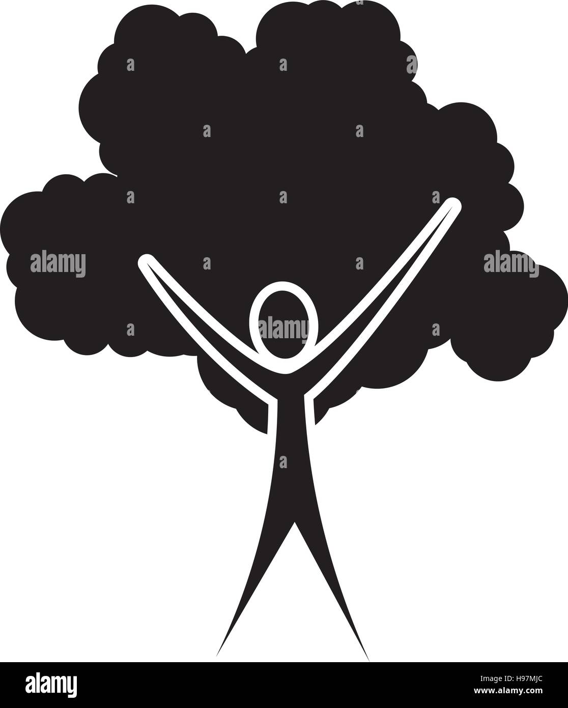 black color tree trunk human with foliage shape cloud vector ...